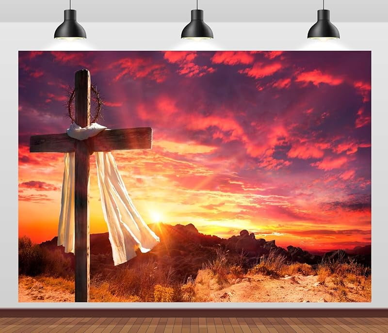Fabric Christian Cross Sunset Landscape Backdrop Church Party ...