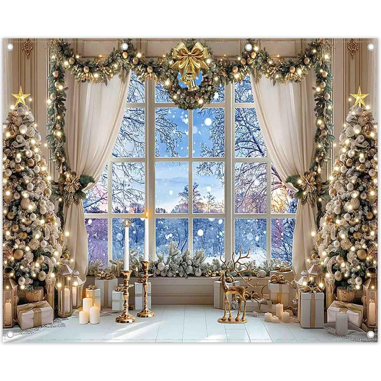Fabric Christmas Winter Backdrop - White Snow Forest Scene with Xmas ...