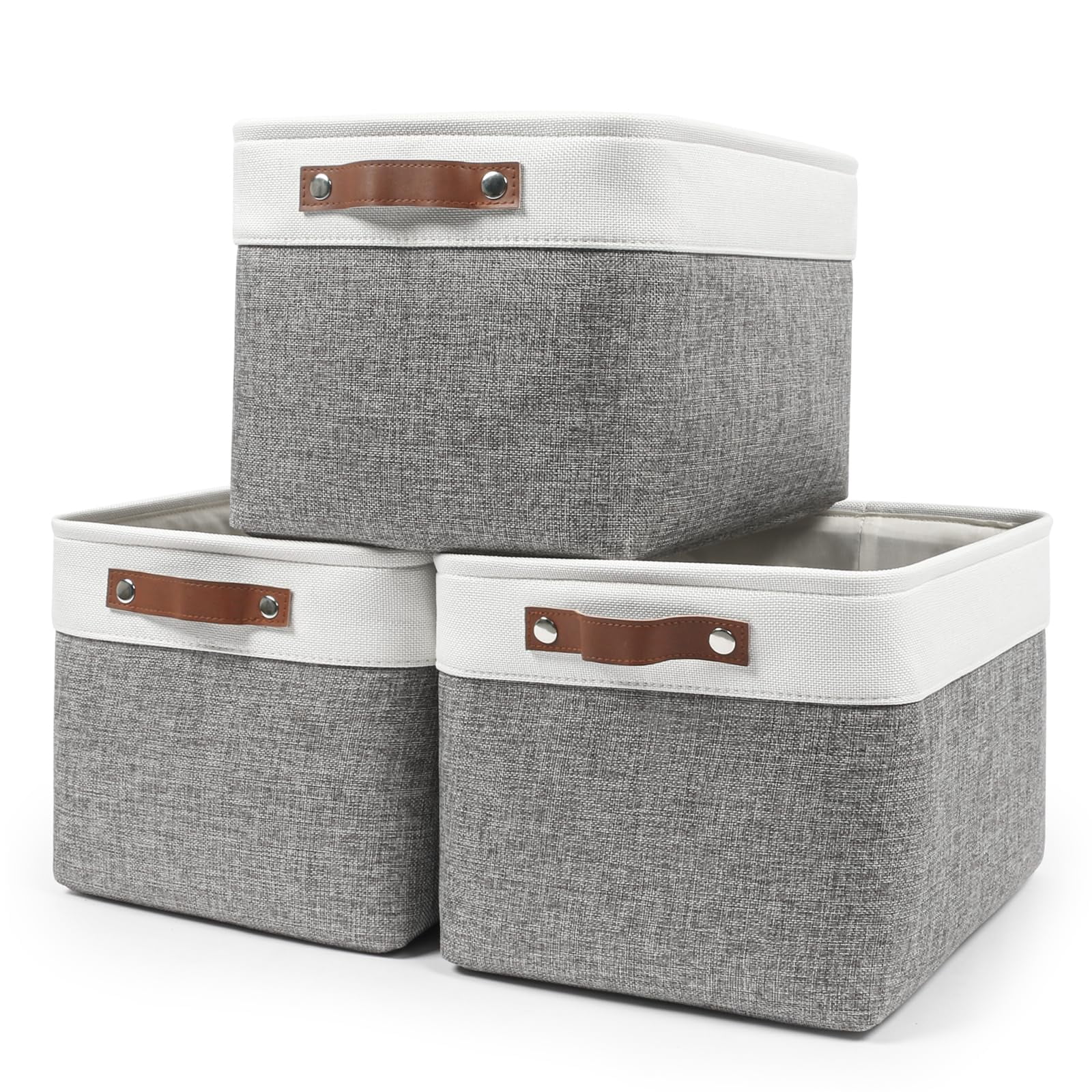 Fabric Closet Organizer Baskets Gray / Off-White, Large -15"x11"x9.5 ...