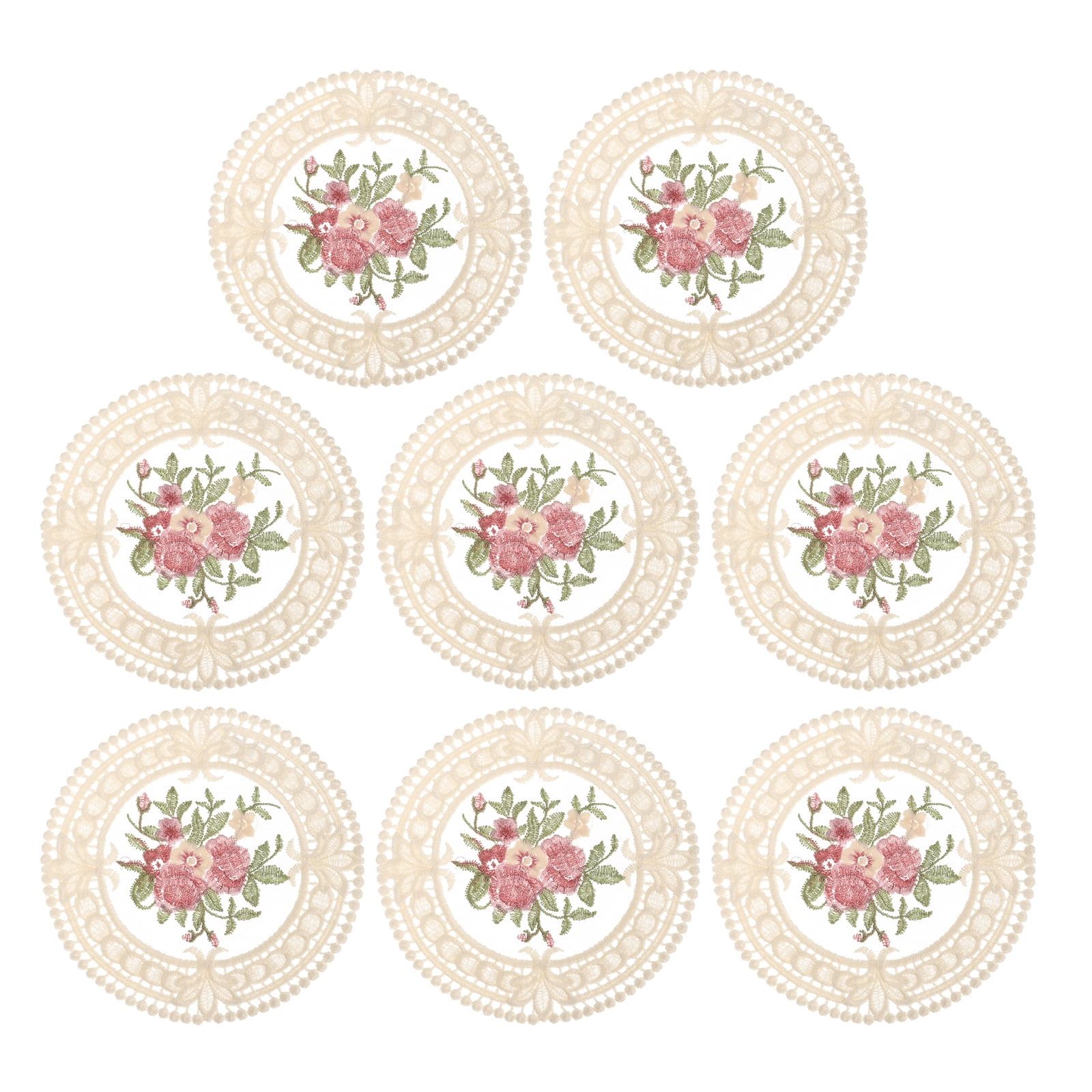 Fabric Coasters, 8pcs 4.7" - Polyester Round Lace Embroidery Cup Mat ...