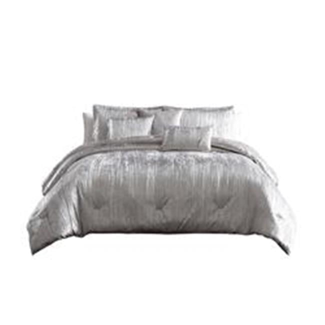 Fabric Comforter Set with Crinkle Texture, Silver - Queen Size - 7 ...