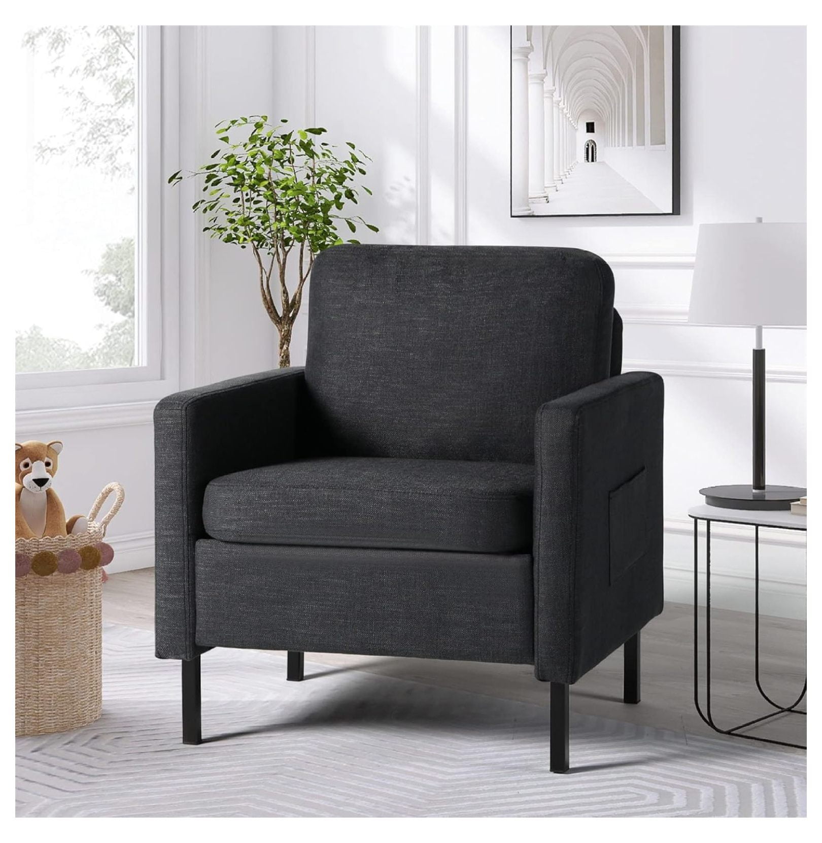 Fabric Comfy Small Accent Chair with Arm Living Room Bedroom Chairs ...