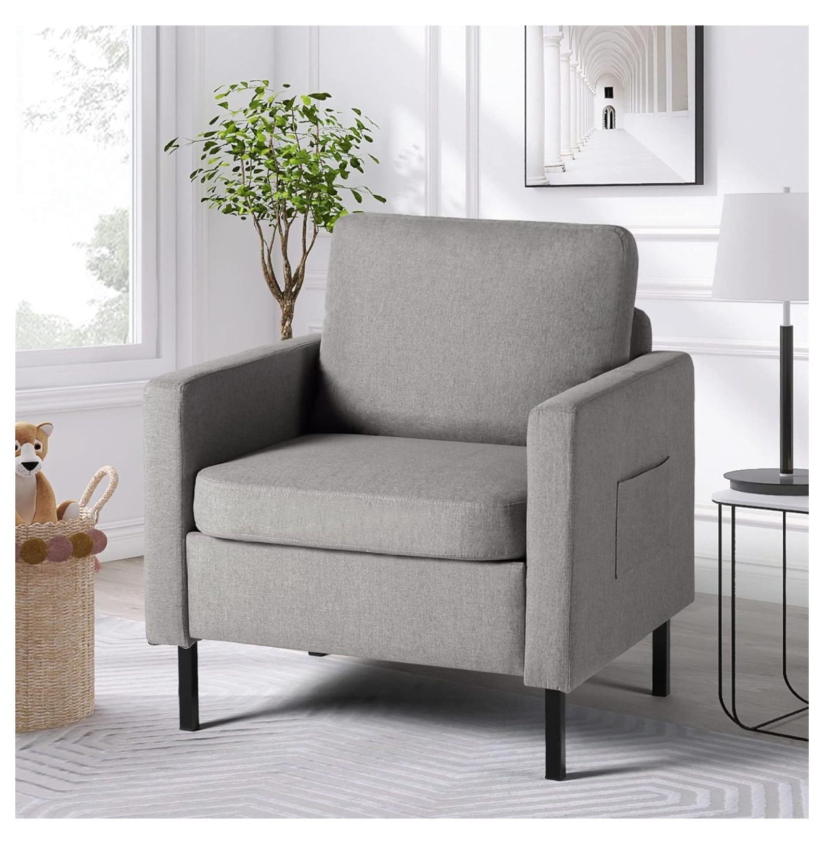Fabric Comfy Small Accent Chair with arm Living Room Bedroom Chairs ...
