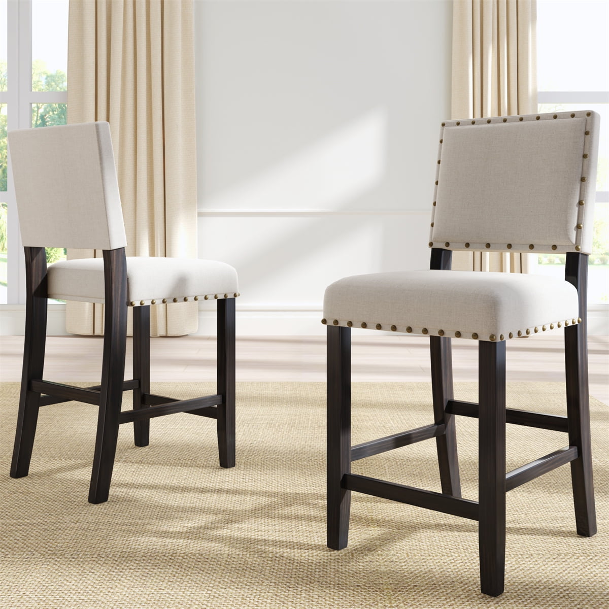 Fabric Counter Stools,Set of 2 Upholstered Counter Height Chairs,Dining ...