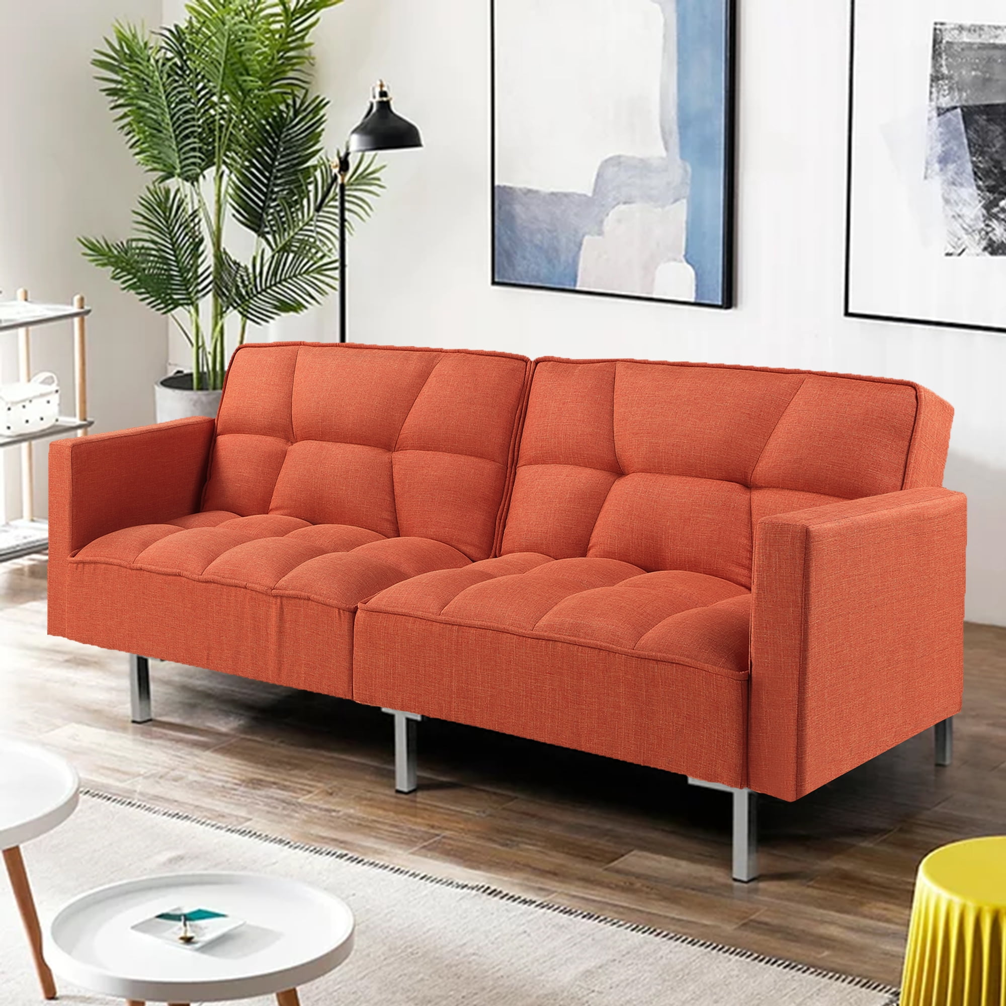 Walmart Fabric Covered Couch Futon Sofa Bed with Adjustable Backrest ...