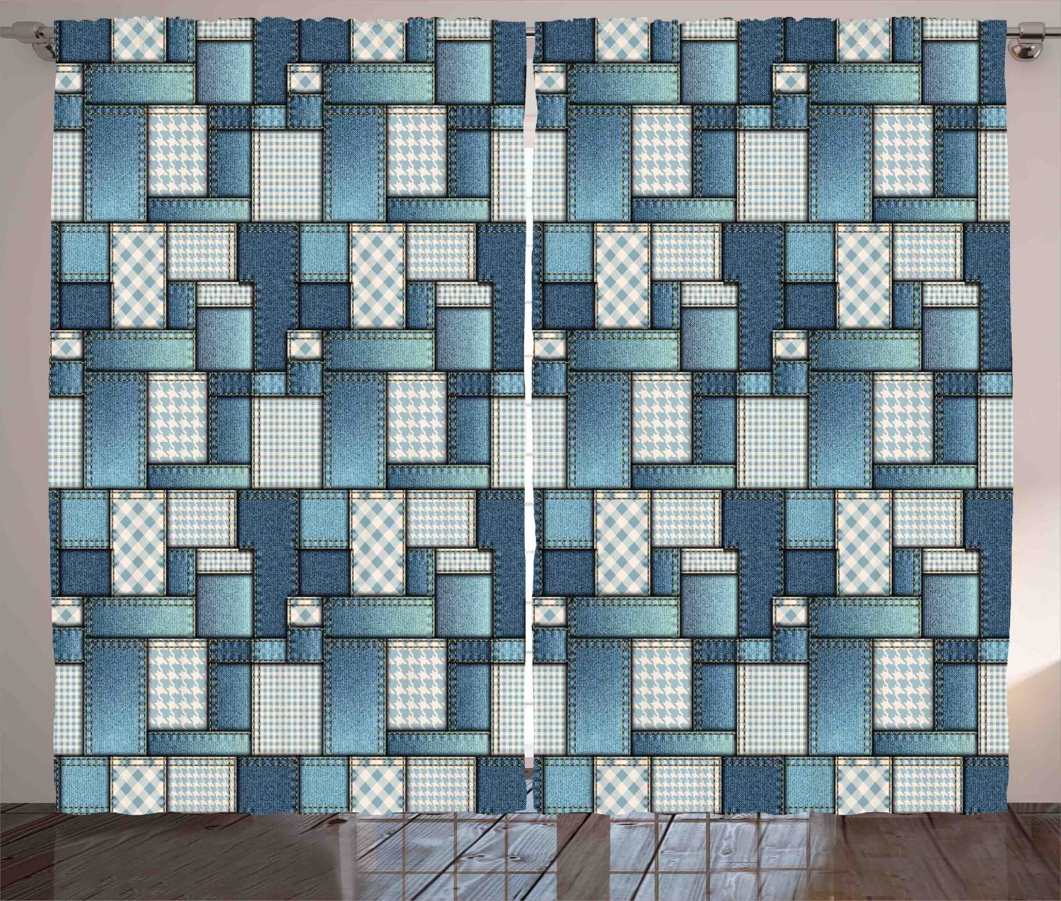 Ambesonne Colorful Curtains 2 Panel Set, Denim Sewings, 108" x 90 ...