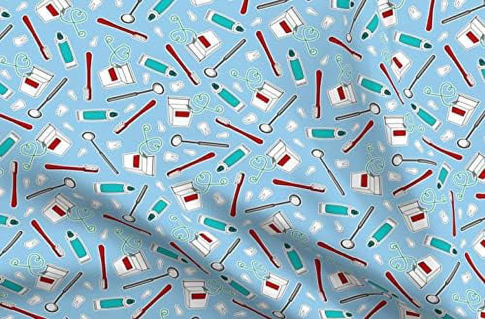 Fabric - Cute Dentist Dental Print Blue School Dentistry Teeth Tooth ...