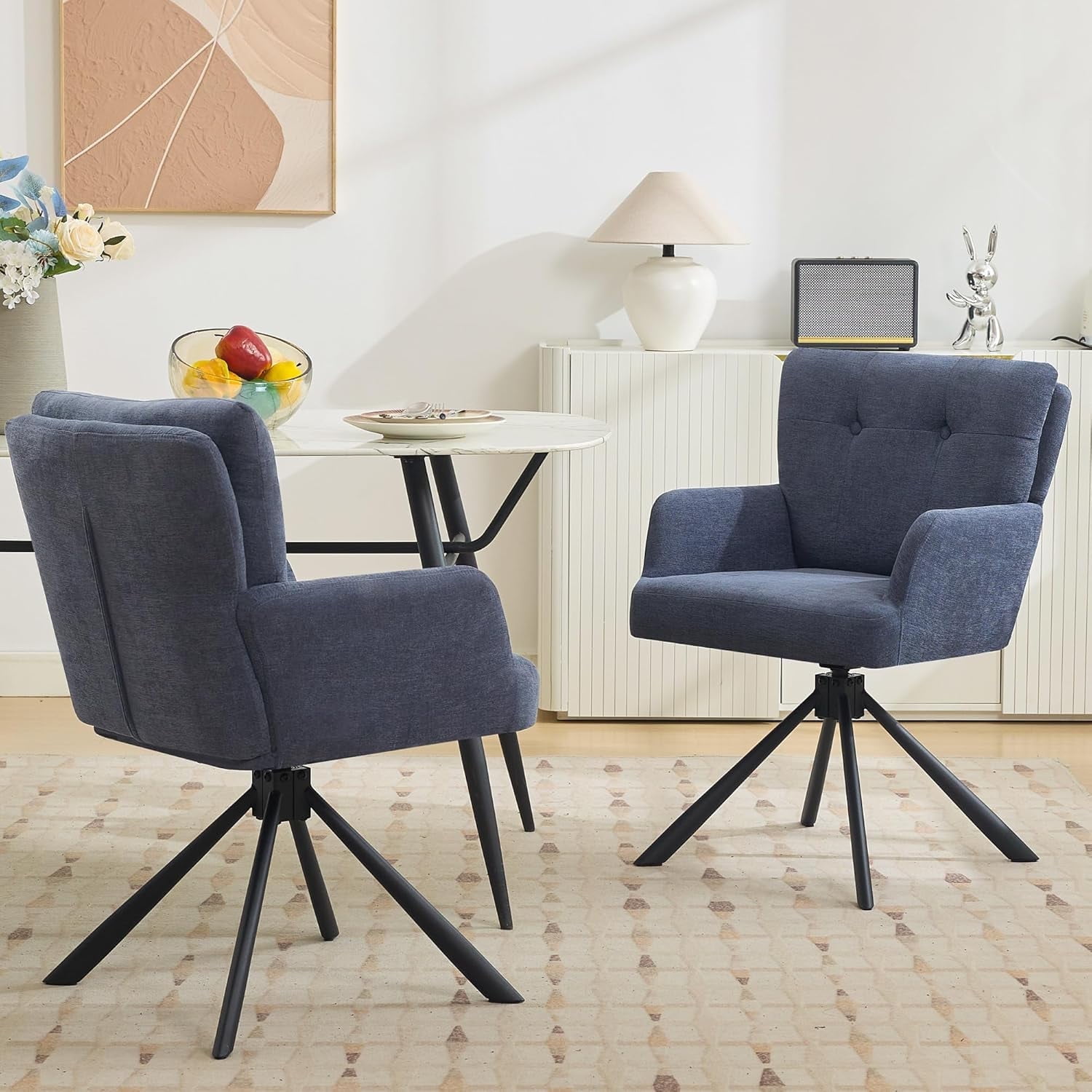 Fabric Dining Chair Set of 4 Modern Upholstered Swivel Chairs Comfy ...