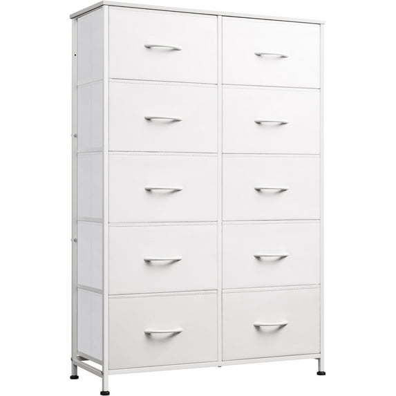 Fabric Dresser for with 10 Drawers, Tall Chest of Drawers, White ...