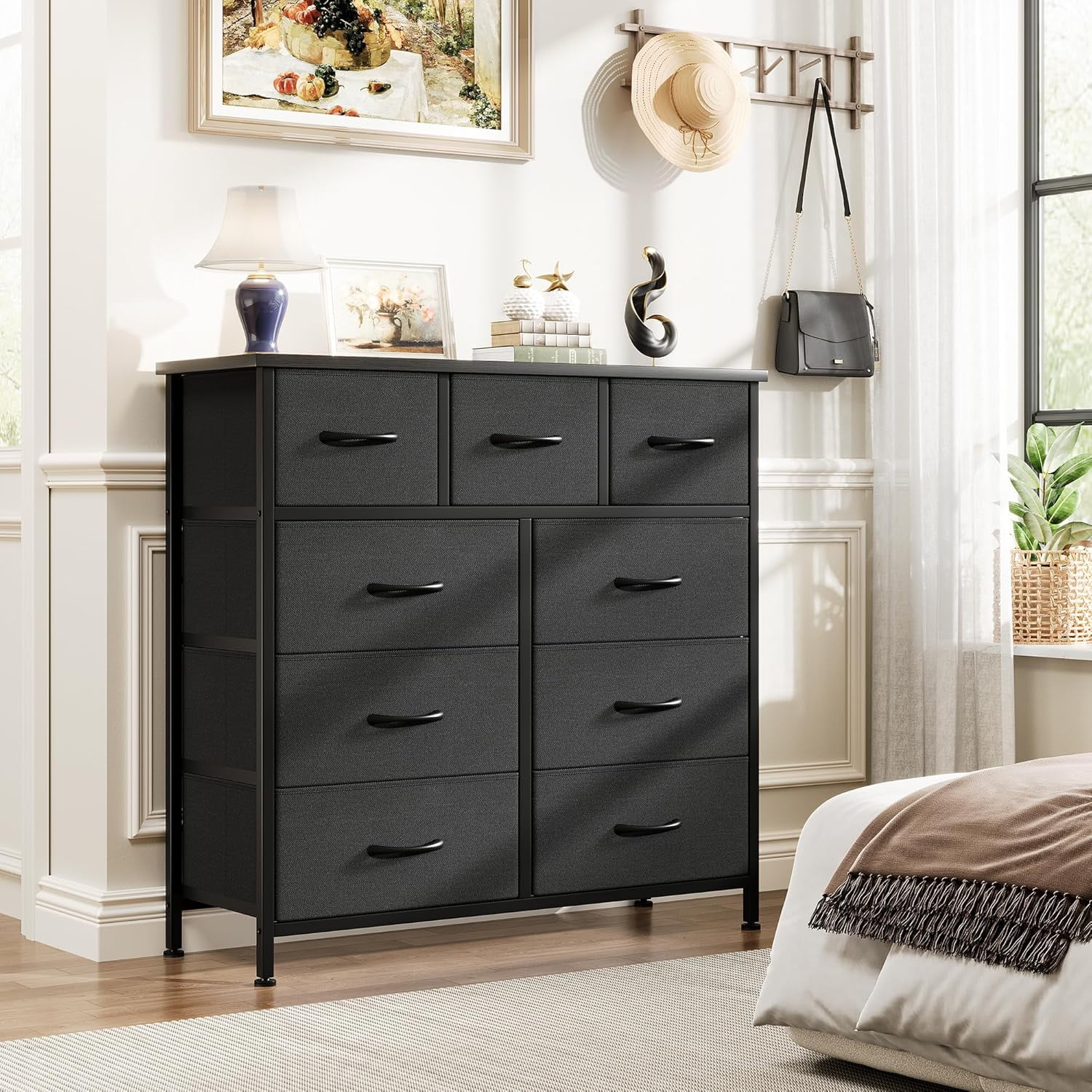 Fabric Dresser for Bedroom with 9 Drawers - Sturdy Steel Frame, Wooden ...