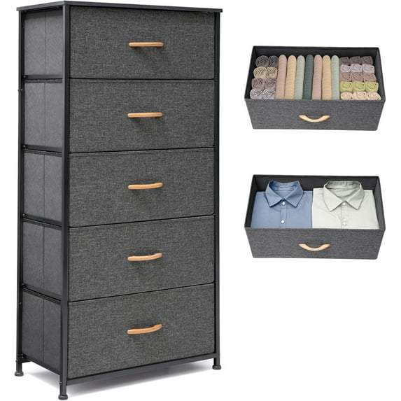Fabric Dresser for Bedroom, Tall Skinny Dresser with 5 Wide Drawers ...