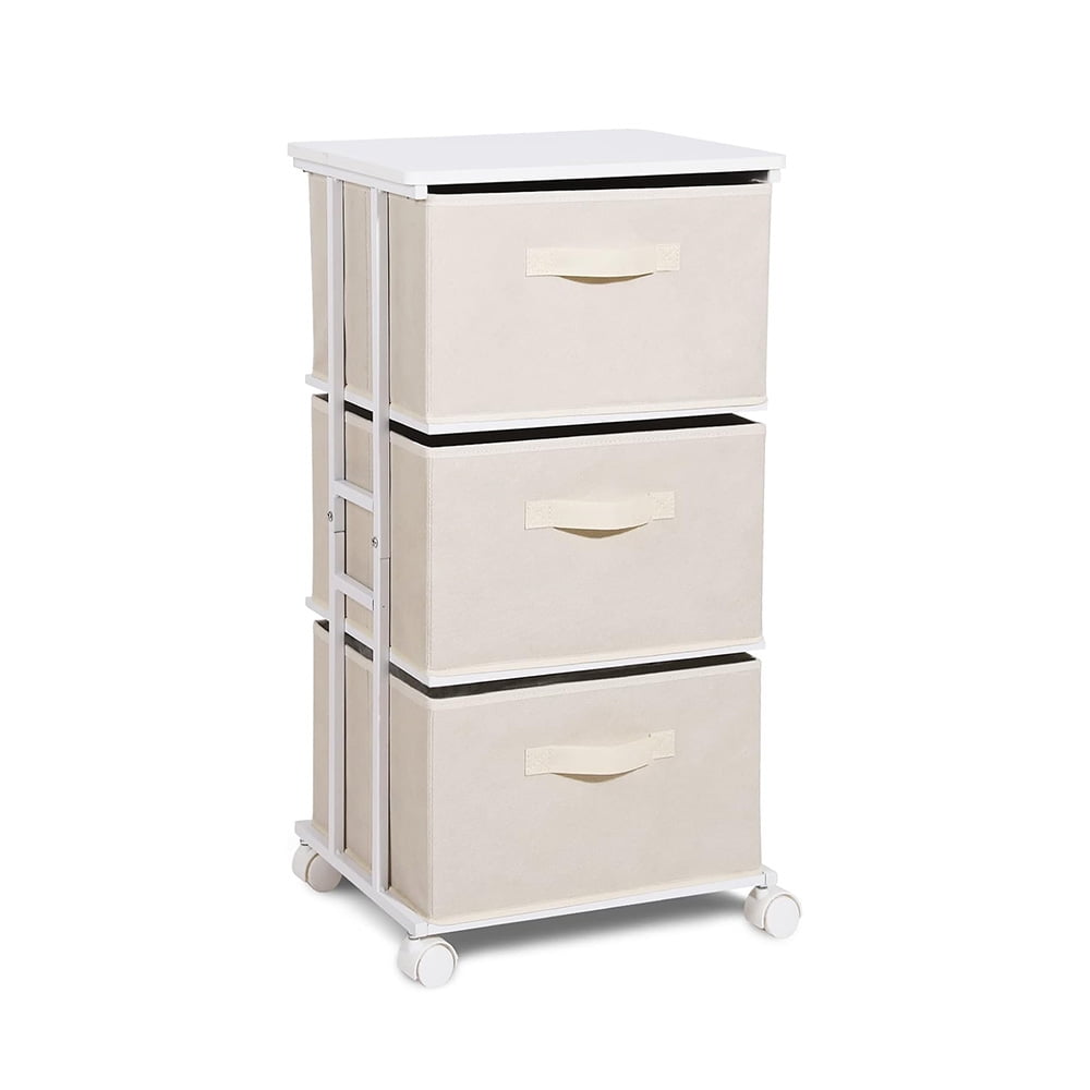Fabric Dresser Tower w/3 Drawers, Vertical Storage Unit w/Wheels ...