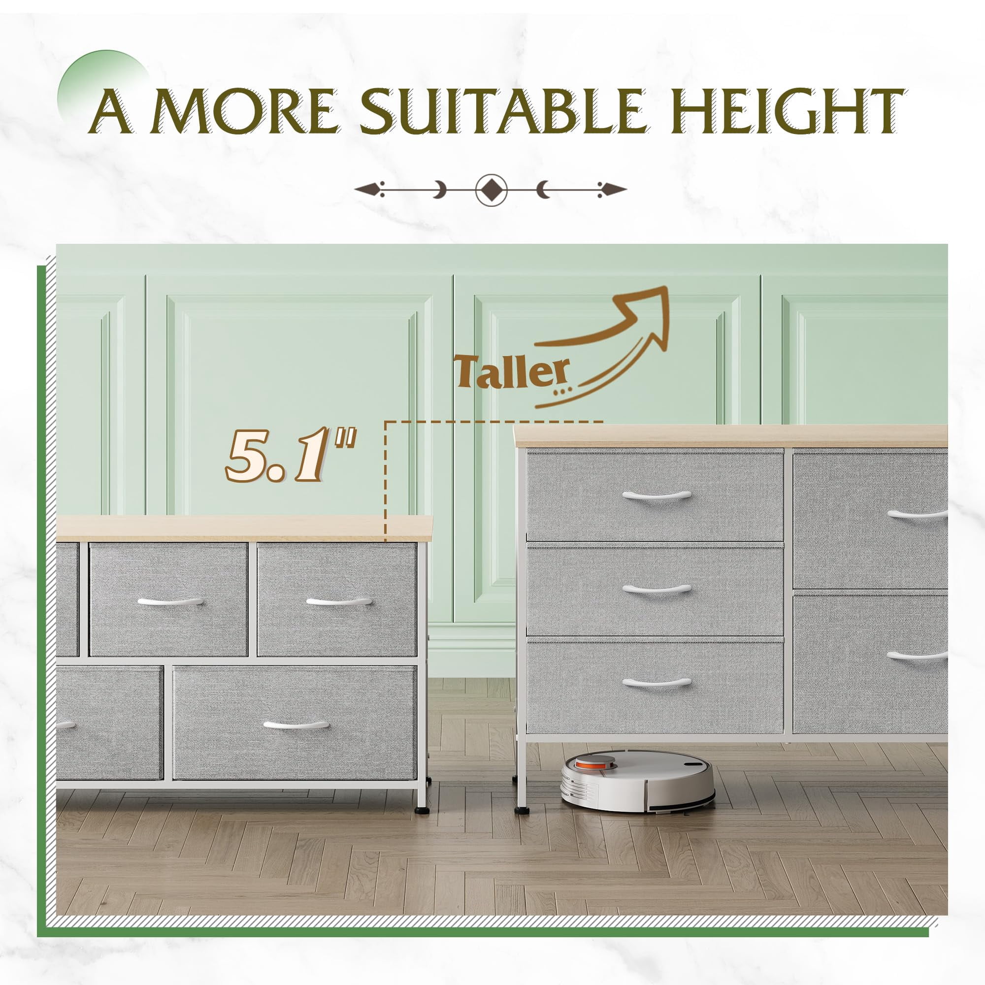 Fabric Dresser with 5 Drawers, Bedroom Storage Chest for Clothes ...