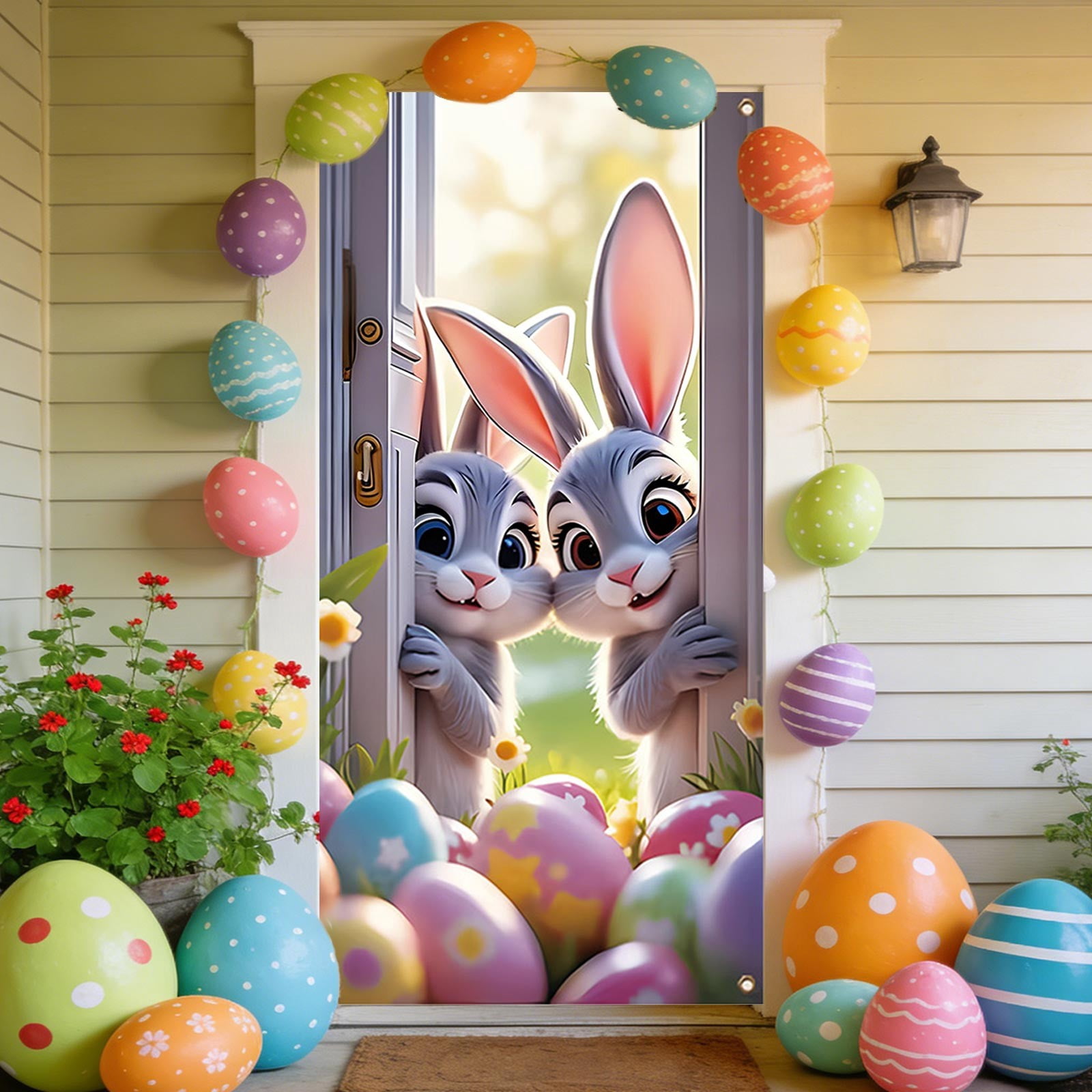 Fabric Easter Day Door Cover, Large Holiday Wall Decoration And Party ...