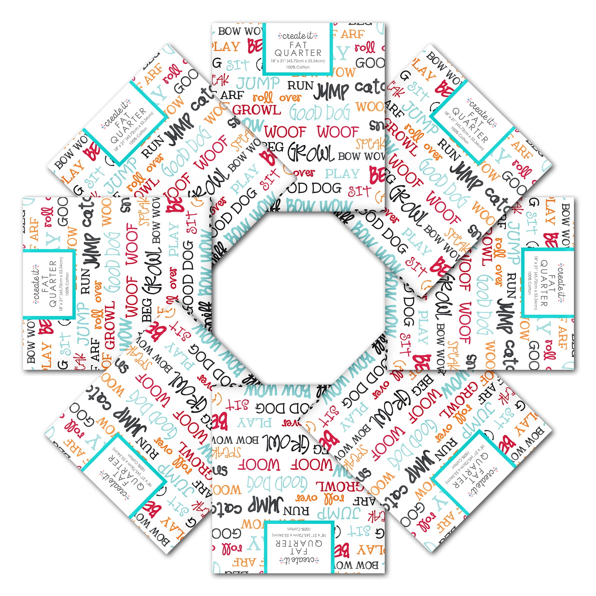 Fabric Editions Create It 18"x21" Cotton Dog Words White Precut Sewing ...