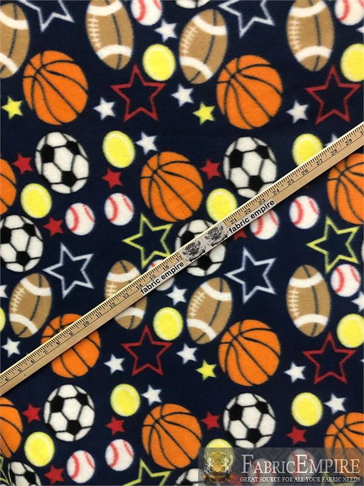 Fabric Empire 58/60" Polyester Fleece Sports Balls and Stars Sewing ...
