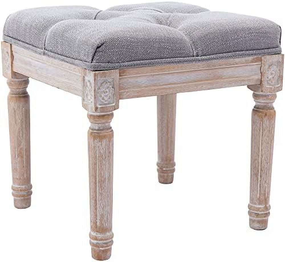 Fabric Entryway Bench with Button Tufted Seat and Rustic Wood Legs ...