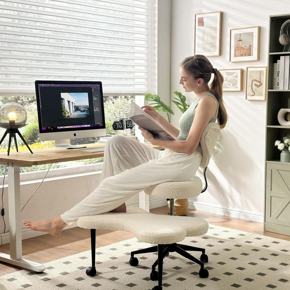 Fabric Ergonomic Cross-Legged Office Chair ADHD Adjustable Office Chair with Back Support and ...