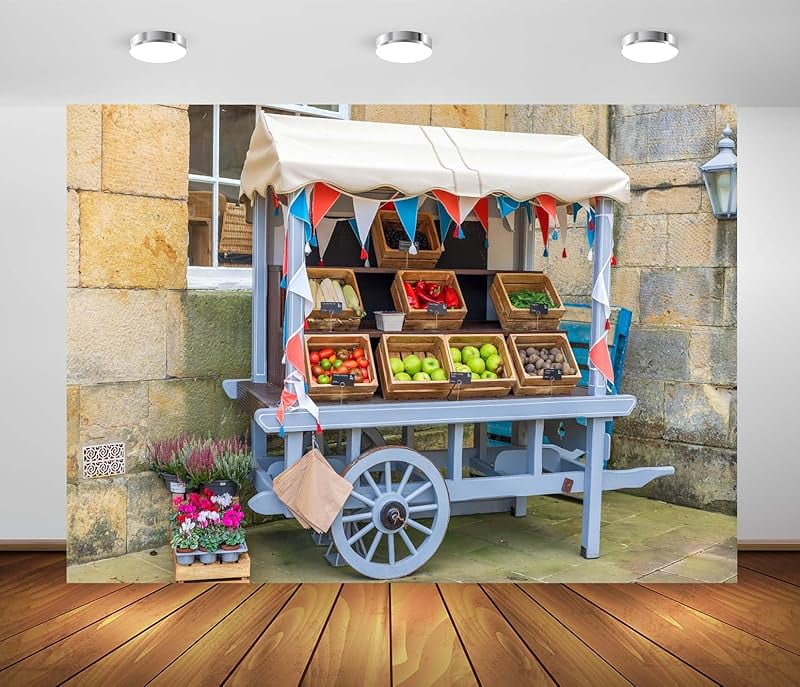 Fabric Farmers Market Backdrop Traditional Grocery Display Cart Fresh ...