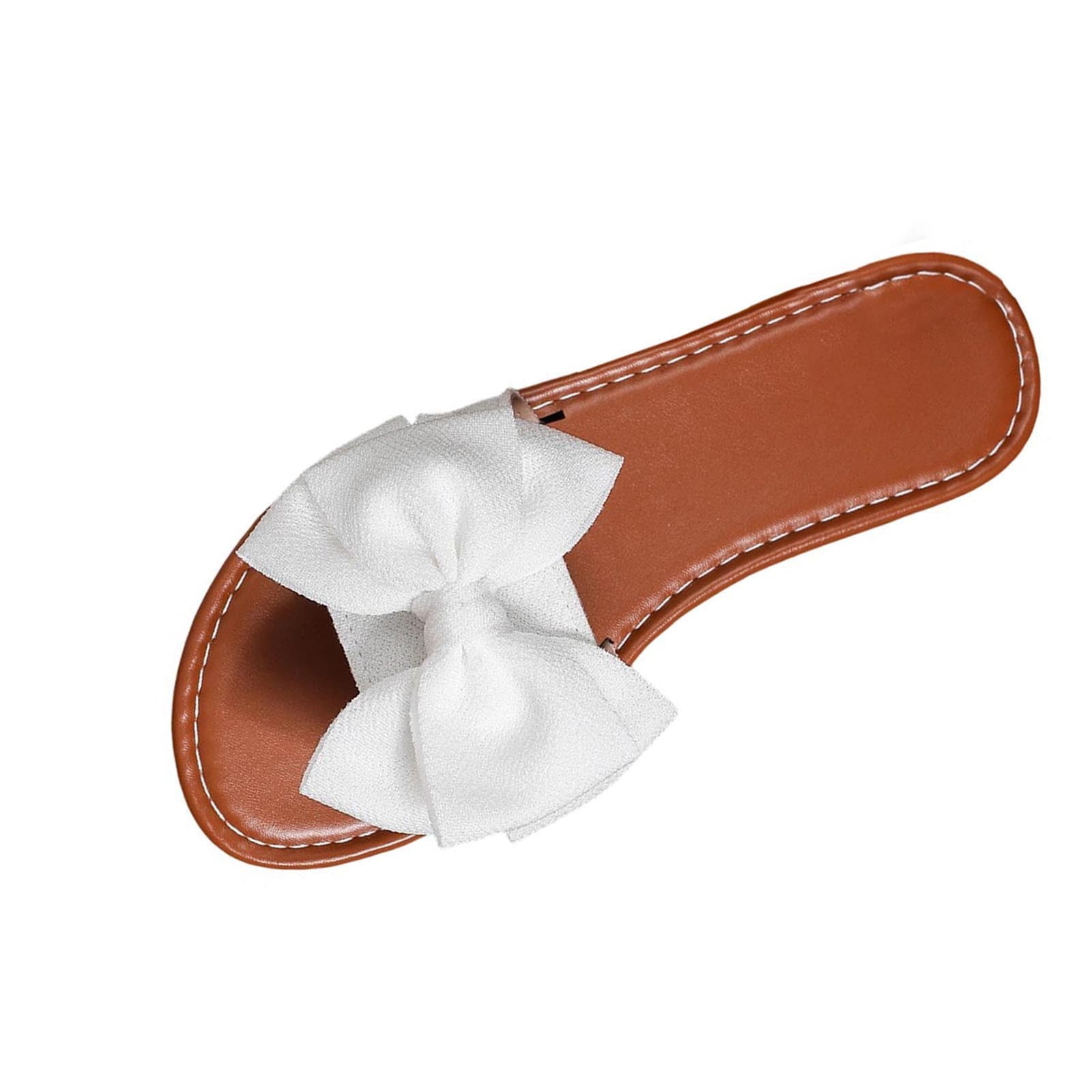 Fabric Flat Bow Slides For Women Solid Color Summer Casual Wear Round ...