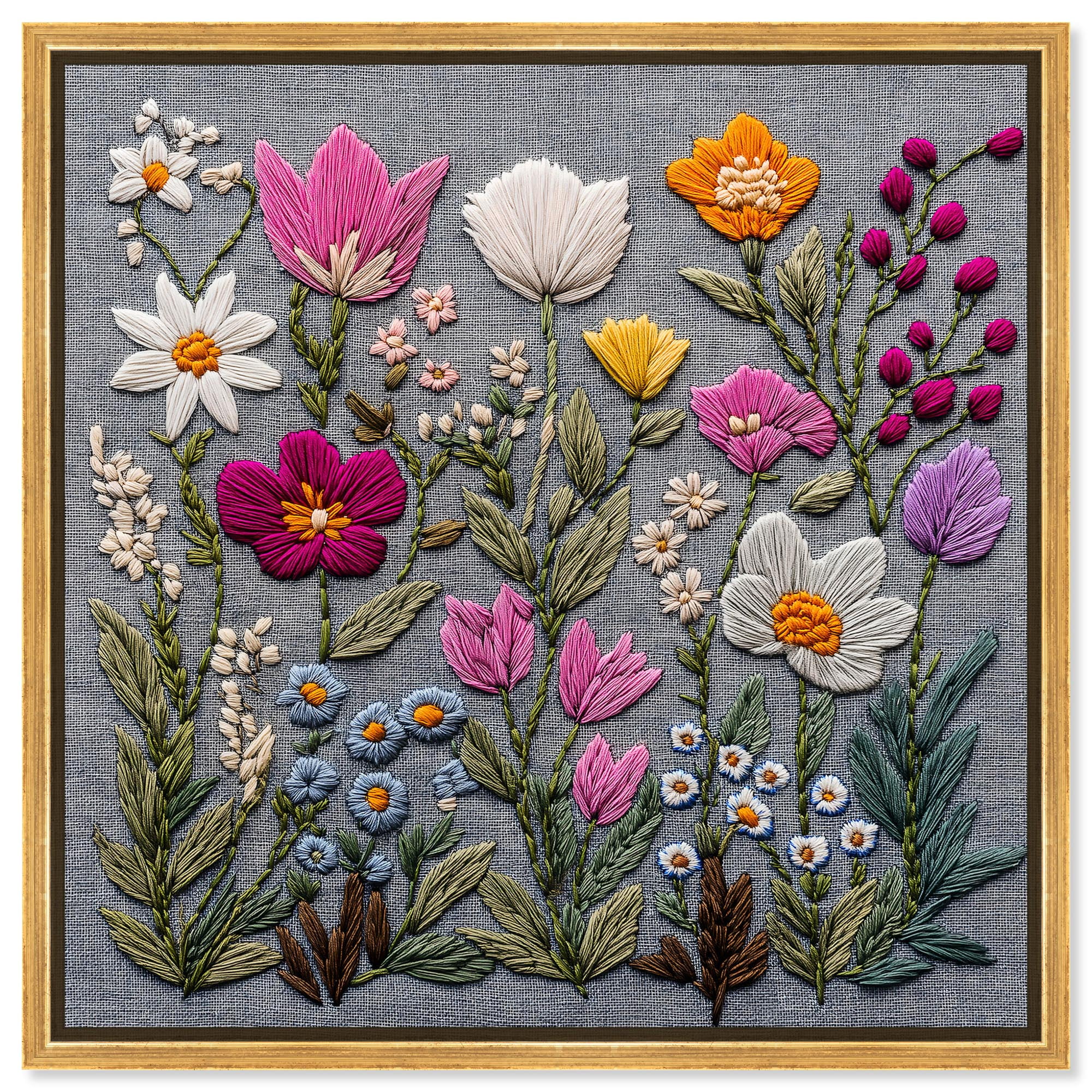 Fabric Flora Canvas Floral Prints by Art Remedy, Gold Frame, 30 x 30 - Walmart.com