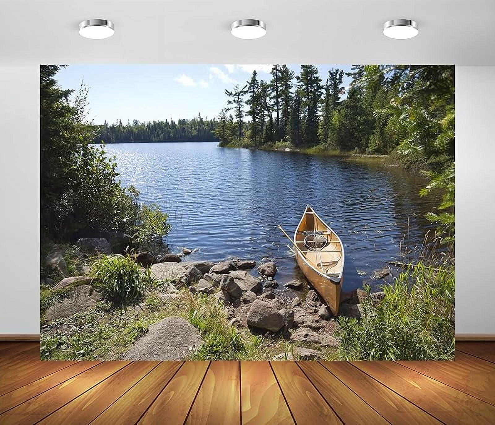 Fabric Forest Lake Fisherman's Canoe Backdrop for Photography Summer ...