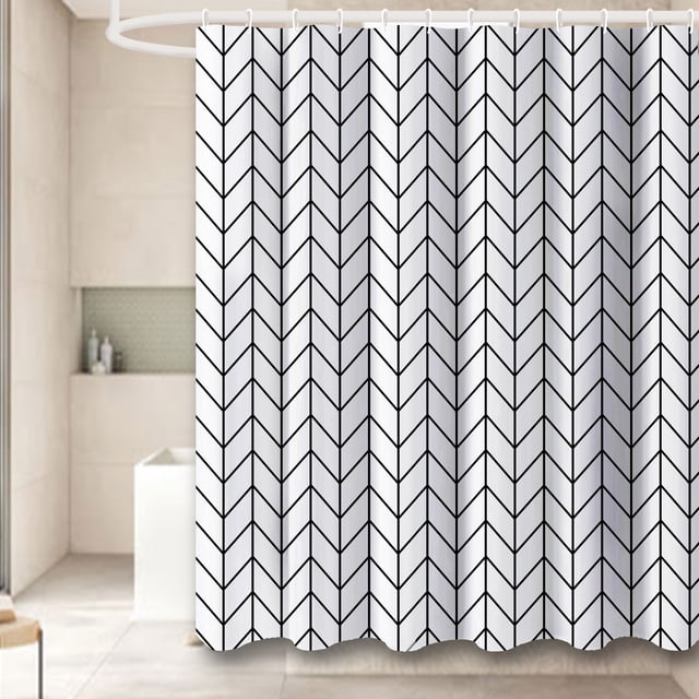 Fabric Geometric Shower Curtain with 12 Hooks Herringbone Chevron Print ...