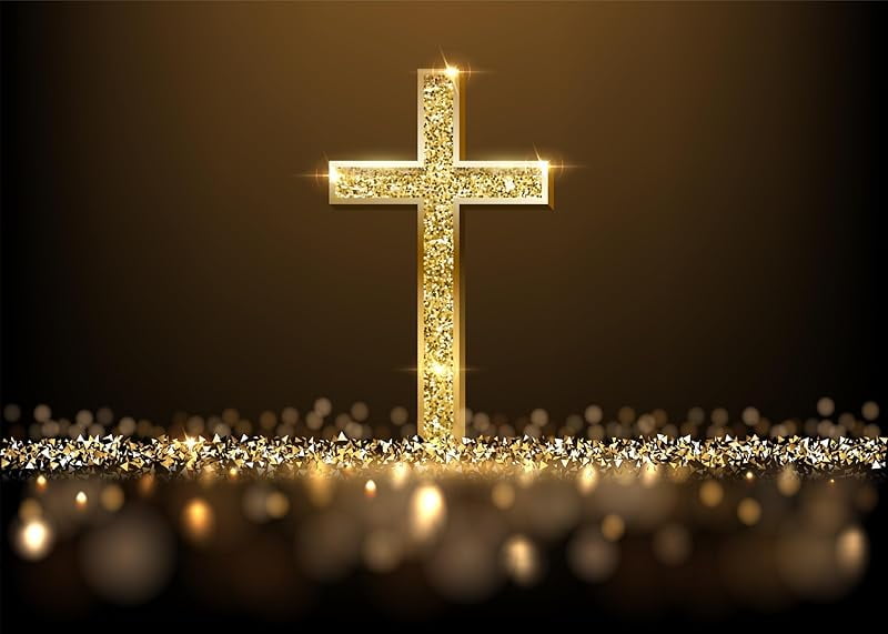 Fabric Gold Prayer Cross Backdrop God Bless Baptism Resurrection of ...