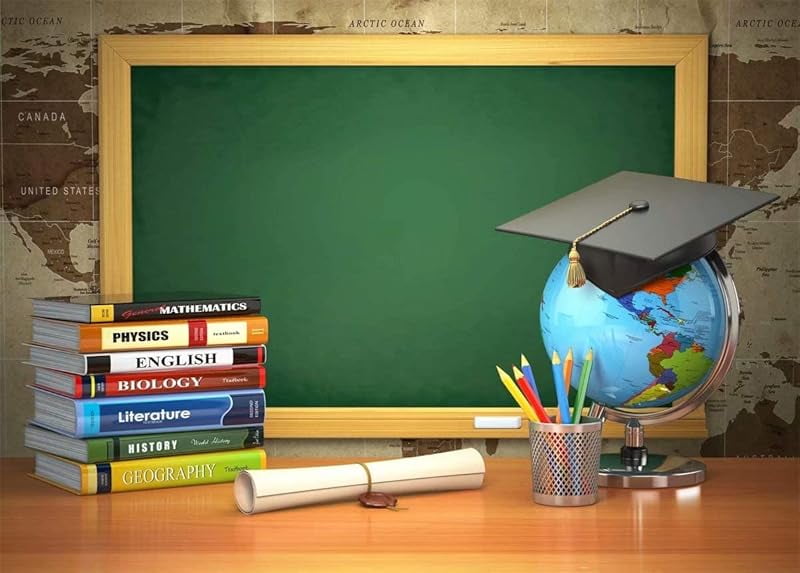 Fabric Graduation School Backdrop Education Blackboard Textbooks Globe ...
