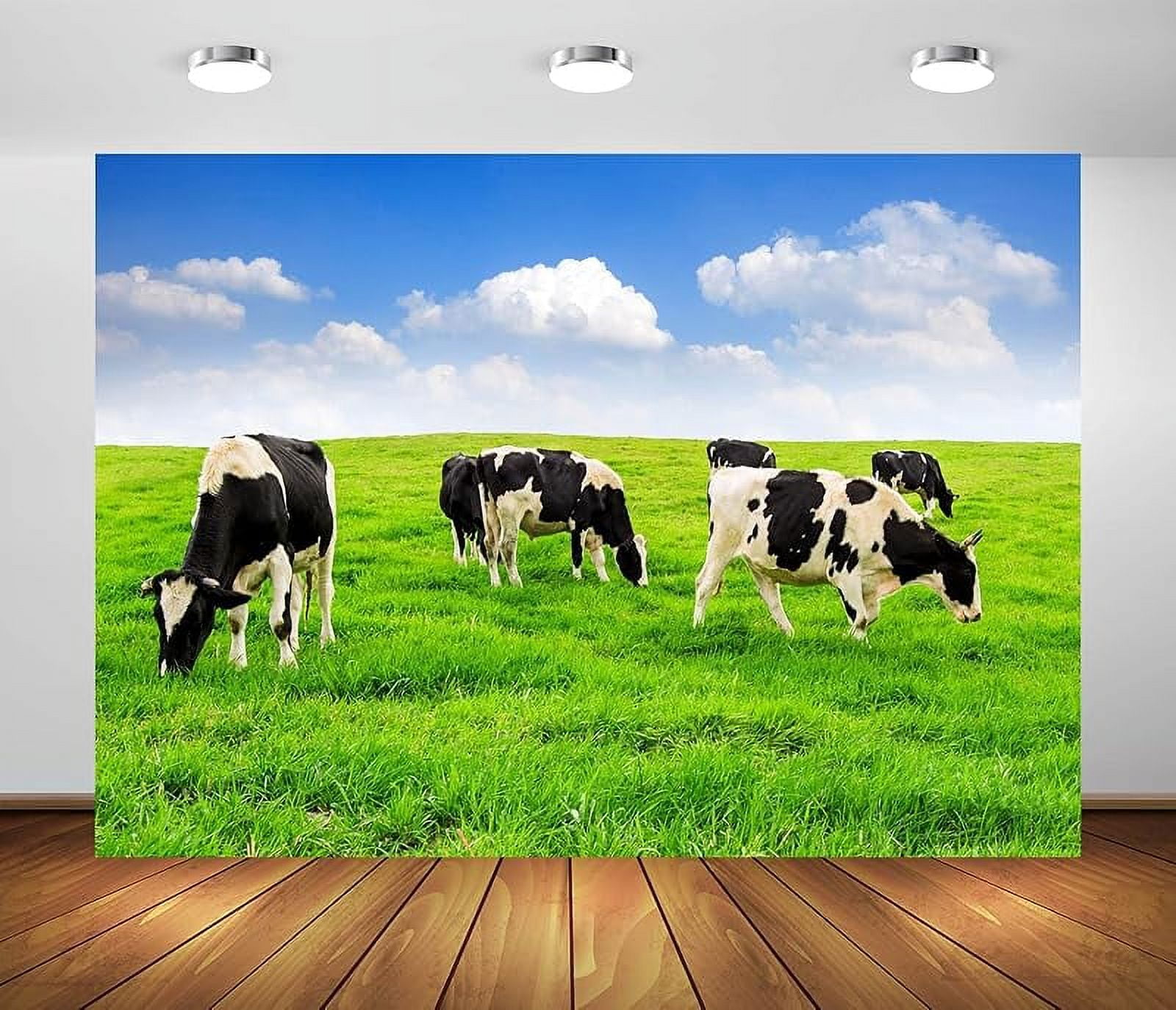 Fabric Green Field Cows Backdrop for Photography Green Summer Meadow ...
