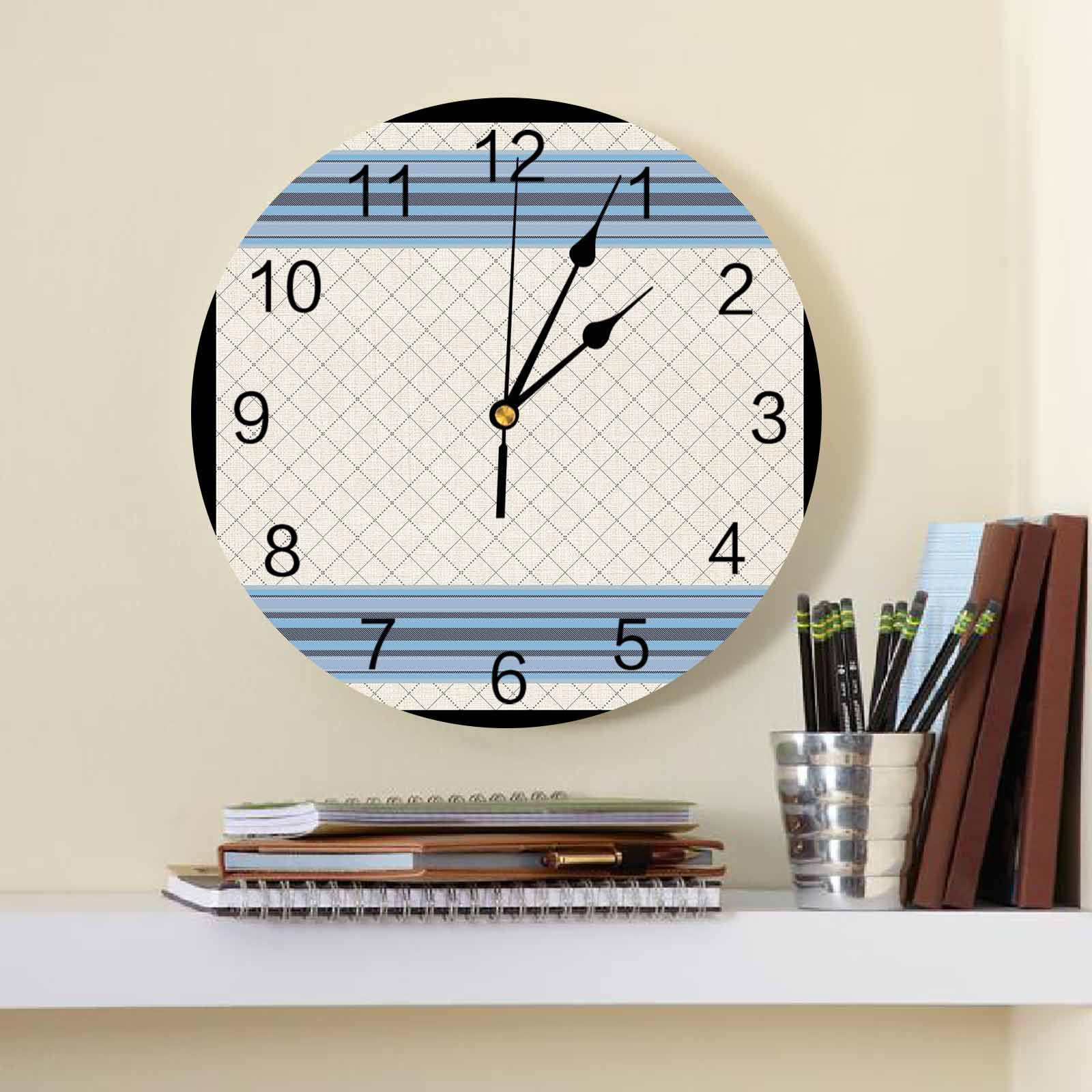 Fabric Grid Texture Wall Clock Large Modern Kitch Dinning Round Wall ...