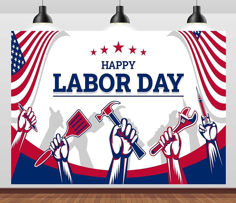 Fabric Happy Labor Day Backdrop American Worker Man Hand with Working ...