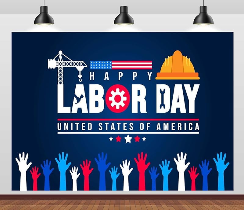 Fabric Happy Labor Day Backdrop Banner Labour Day Construction Crane ...