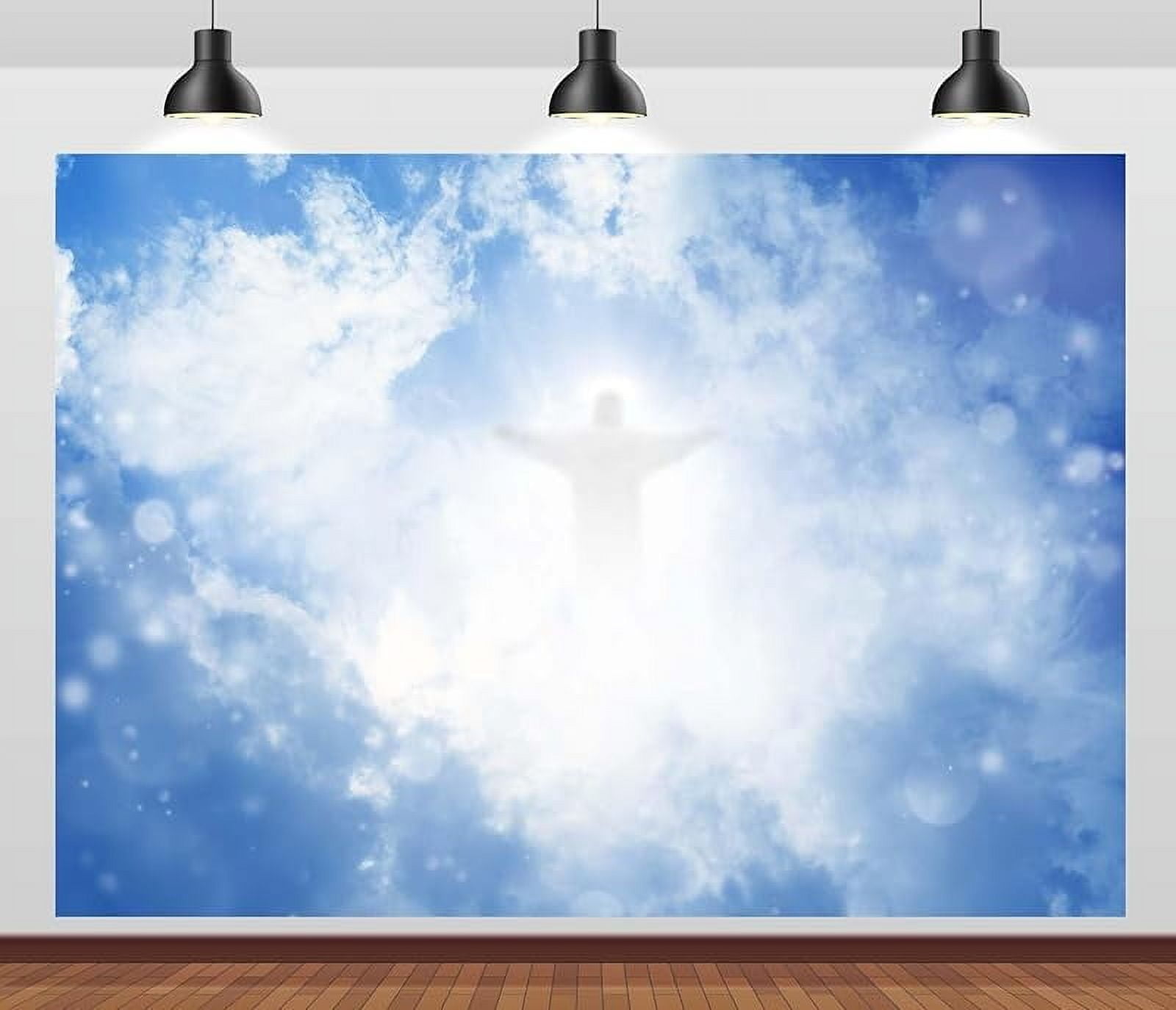 Fabric Jesus Christ Backdrop Blue Sky with White Clouds Heaven Theme ...