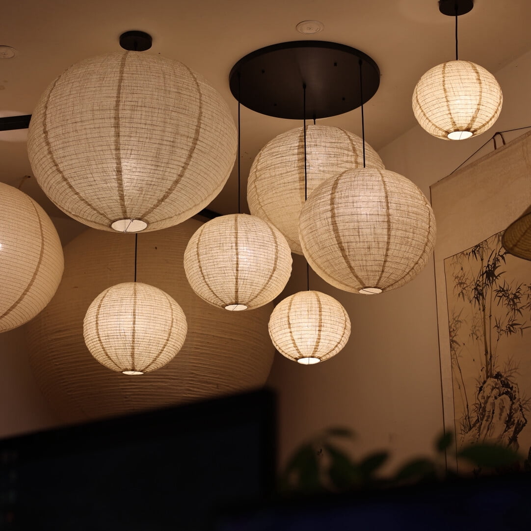 Fabric Lamp Wabi-Sabi Style Tea Room Pendant Light Homestay Linen Globe ...
