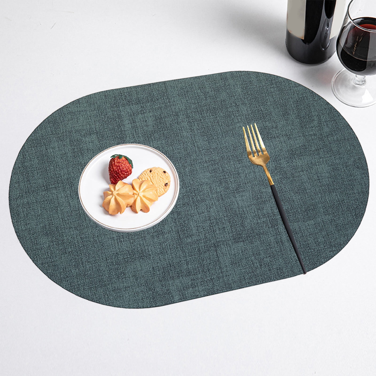 Fabric Leather Placemat, Green Heat Resistant Dining Table Mat for Home ...