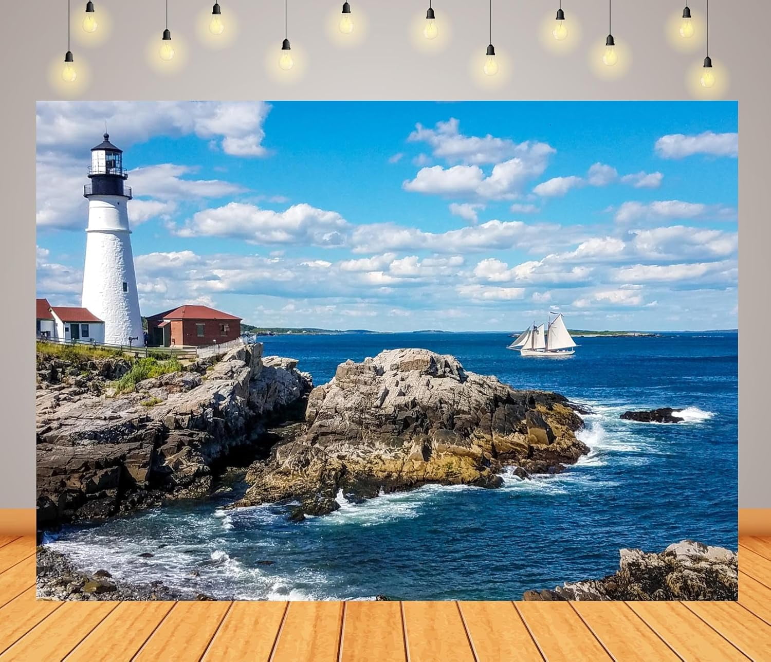 Fabric Lighthouse Backdrop Rocky Sea Coast 7x5 ft Blue Ocean Cruise ...