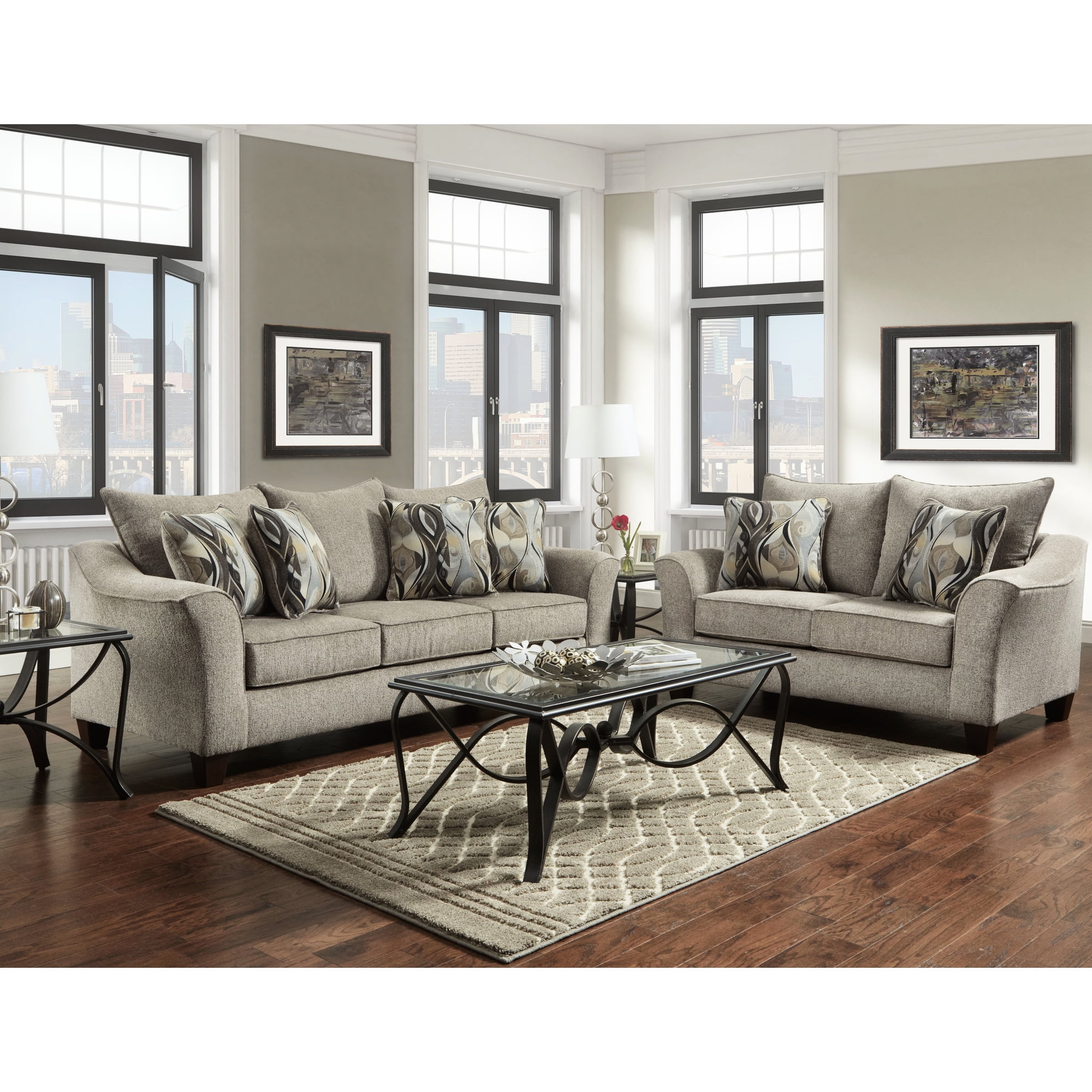 Fabric Living Room In Gray. And With Textured Upholstery, Overstuffed ...