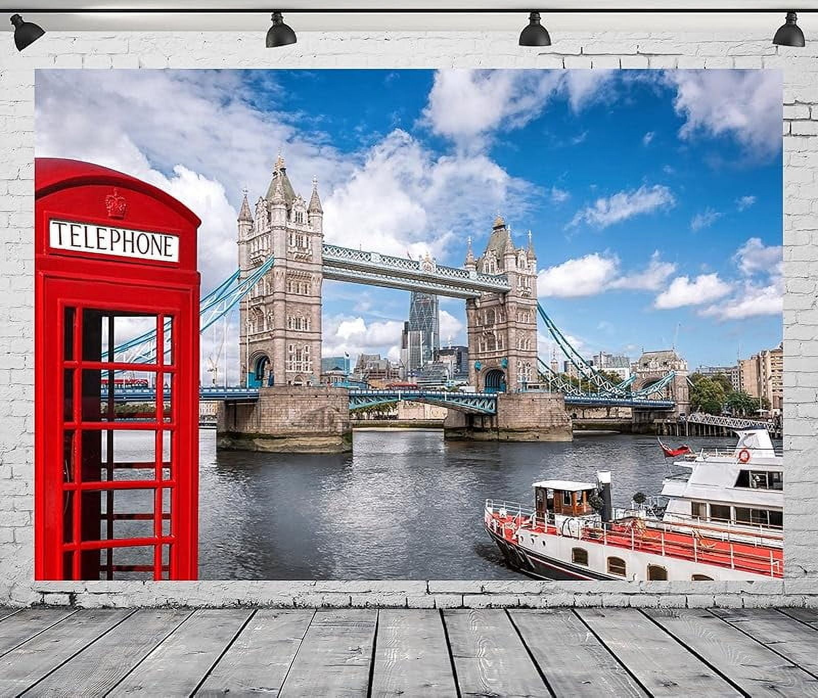 Fabric London Tower Bridge Backdrop England Red Phone Booth River ...