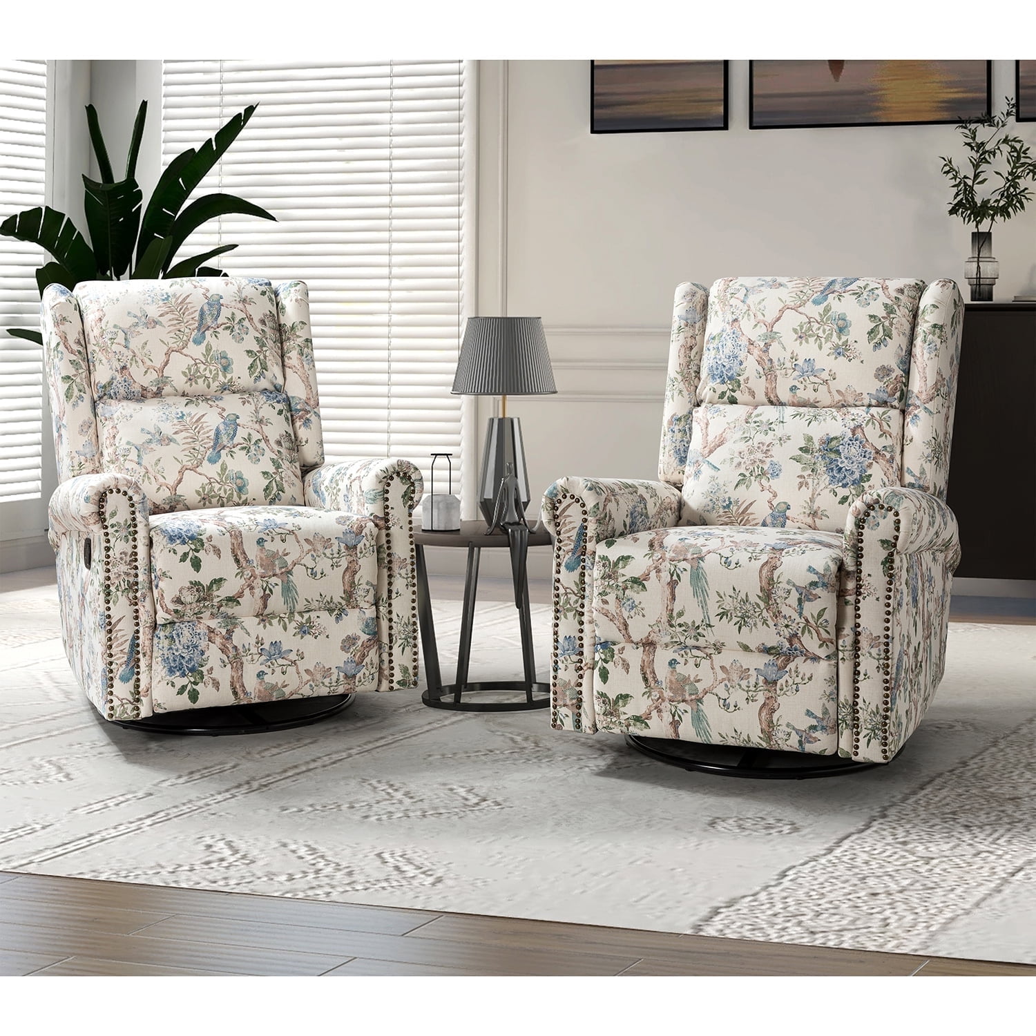 Fabric Manual Swivel Recliner Nursery Armchair Set of 2 Upholstered ...