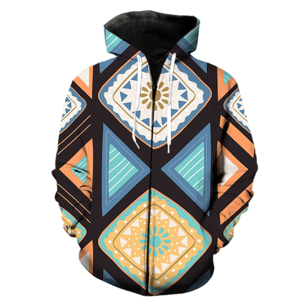 Fabric Map of Ethnic Primitive Tribes Men's Zipper Hoodie Oversized 3D ...