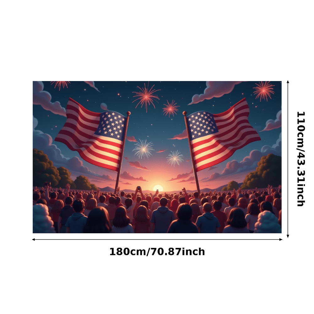 Fabric Material American Flags Patriotic Banner Fireworks Design ...