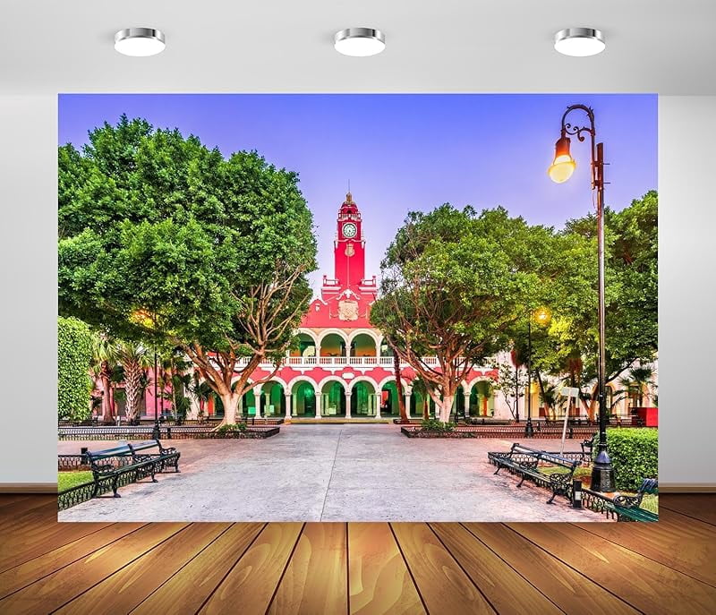 Fabric Mexico Plaza Grande Backdrop Mexico City Downtown Cityscape Red ...