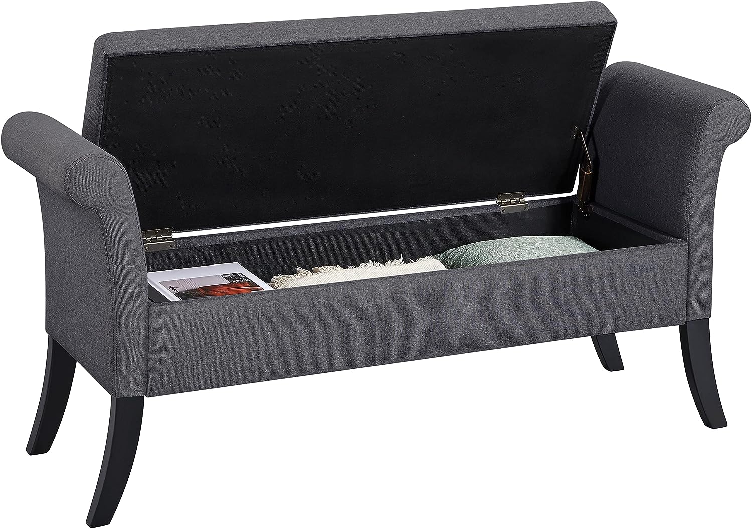 Fabric Modern Tufted Large Storage Bench with Rolled Arms Cushioned ...