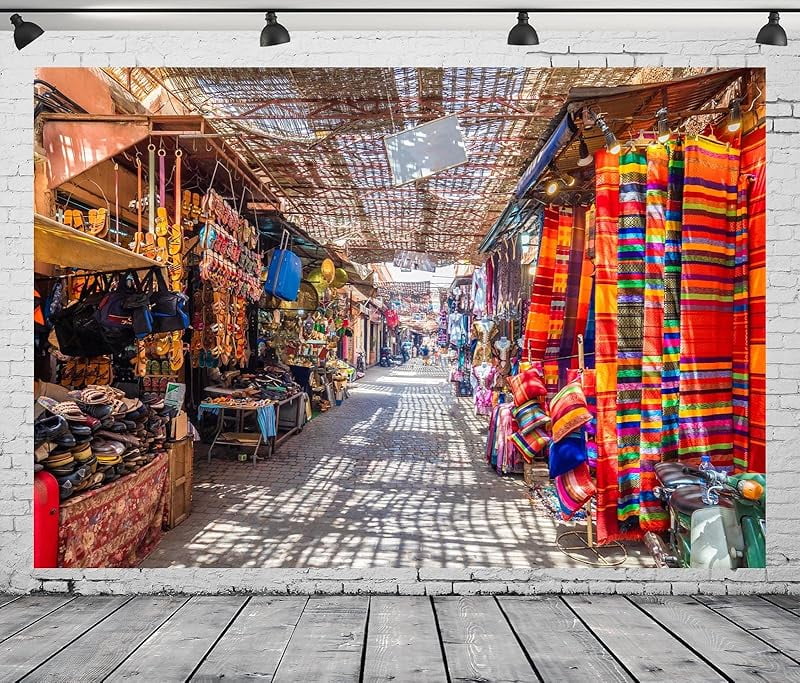 Fabric Morocco Market Backdrop Street Shops Souvenirs Background Africa ...
