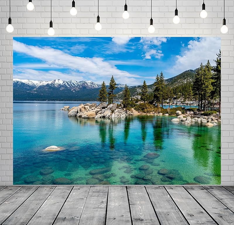 Fabric Mountain Lake Backdrop Sand Harbor Beach at Lake Tahoe, Nevada ...