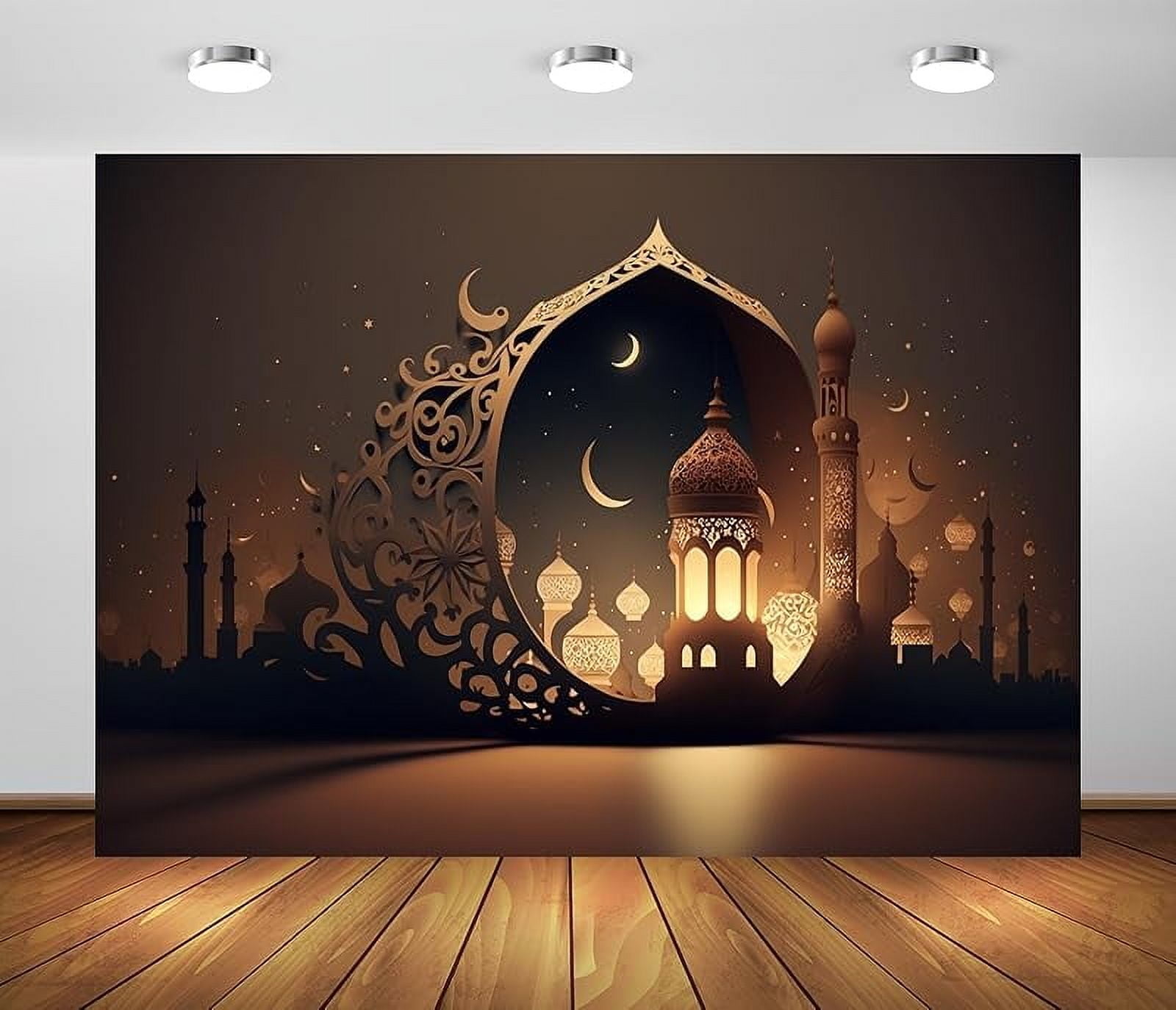 Fabric Muslim Ramadan Backdrop Arabic Lantern Hari Raya Islamic City ...