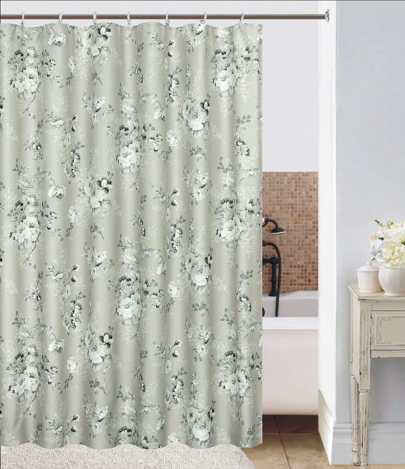 Fabric Narrow Shower Stall Curtains 36" Width by 72" Length, Ritz Grey ...