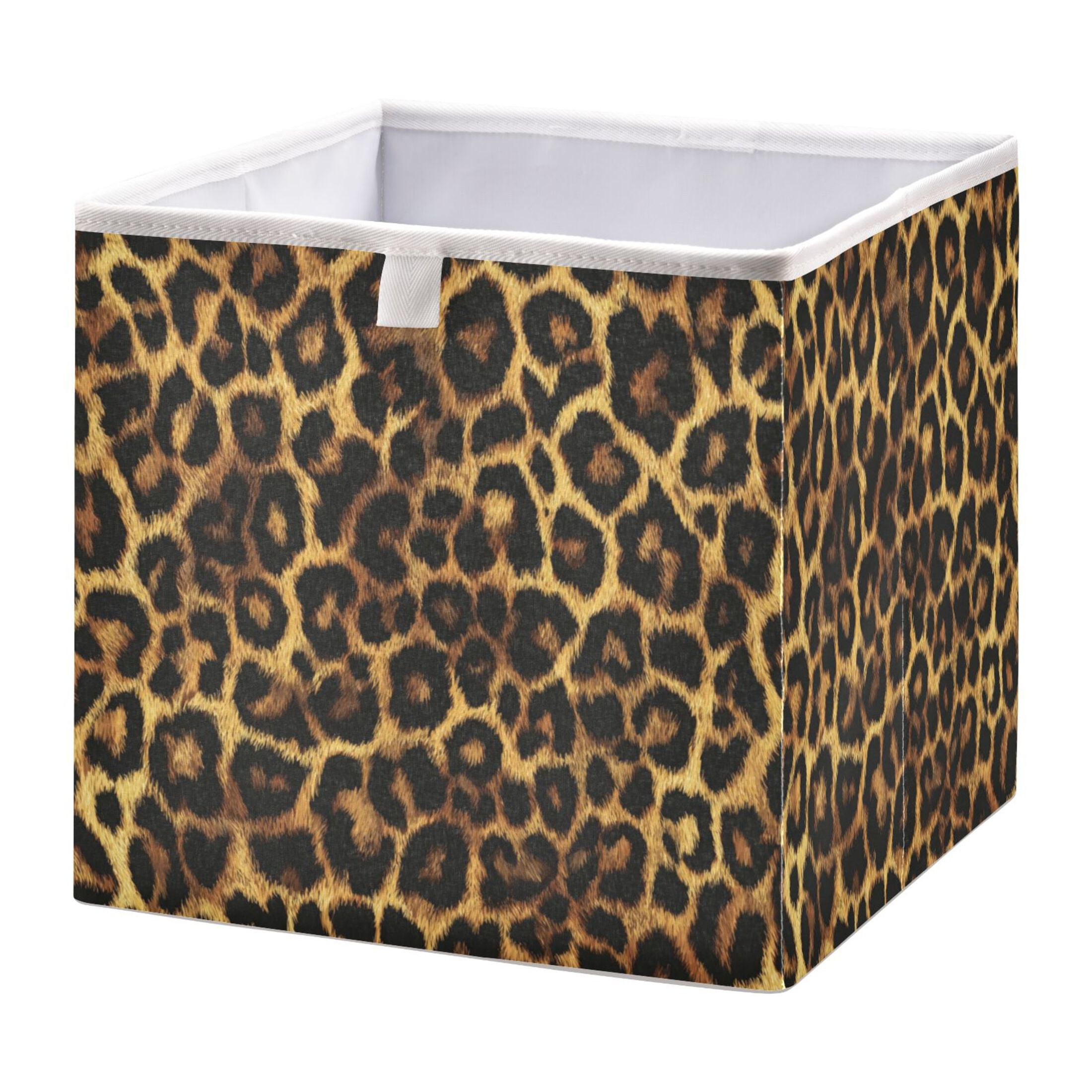 Fabric Open Basket Bins Foldable Storage Basket 2 Size Avliable Leopard ...