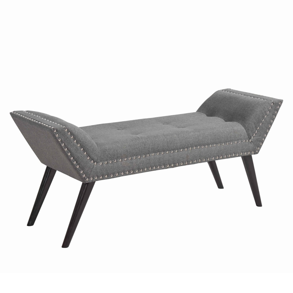 Fabric Ottoman Bench with Angled Legs and Flared Armrests, Charcoal ...